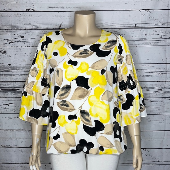 Alfani | Tops | Alfani 2x Yellow Watercolor Floral Print Smock Bell ...